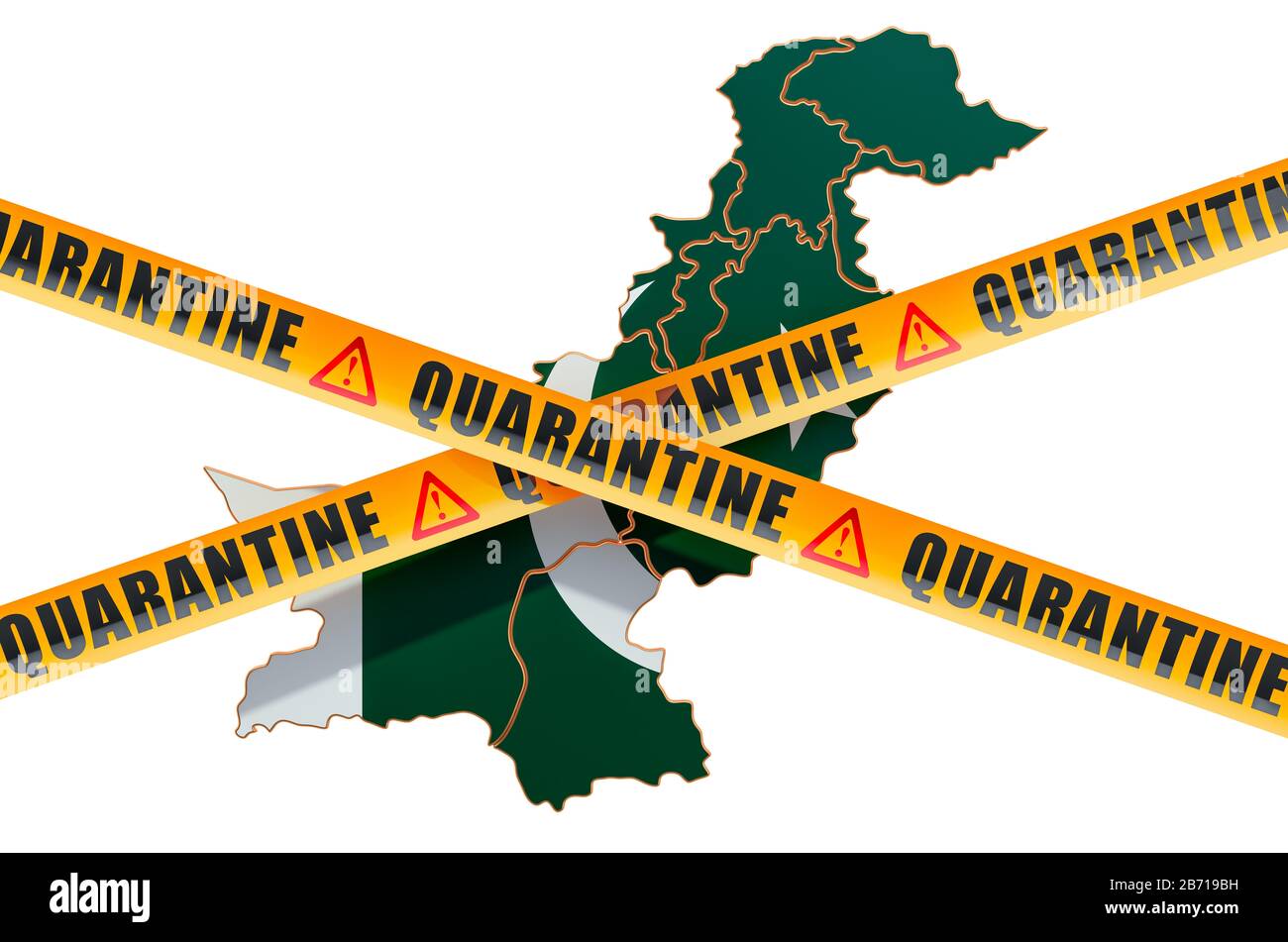 Quarantine in Pakistan concept. Pakistani map with caution barrier ...