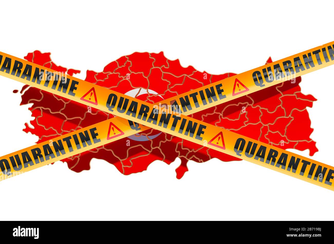 Quarantine in Turkey concept. Turkish map with caution barrier tapes ...