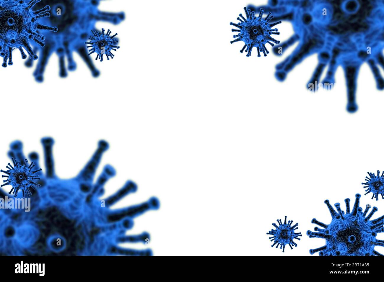 Corona virus attack concept, many blue virus attack isolated on white ...