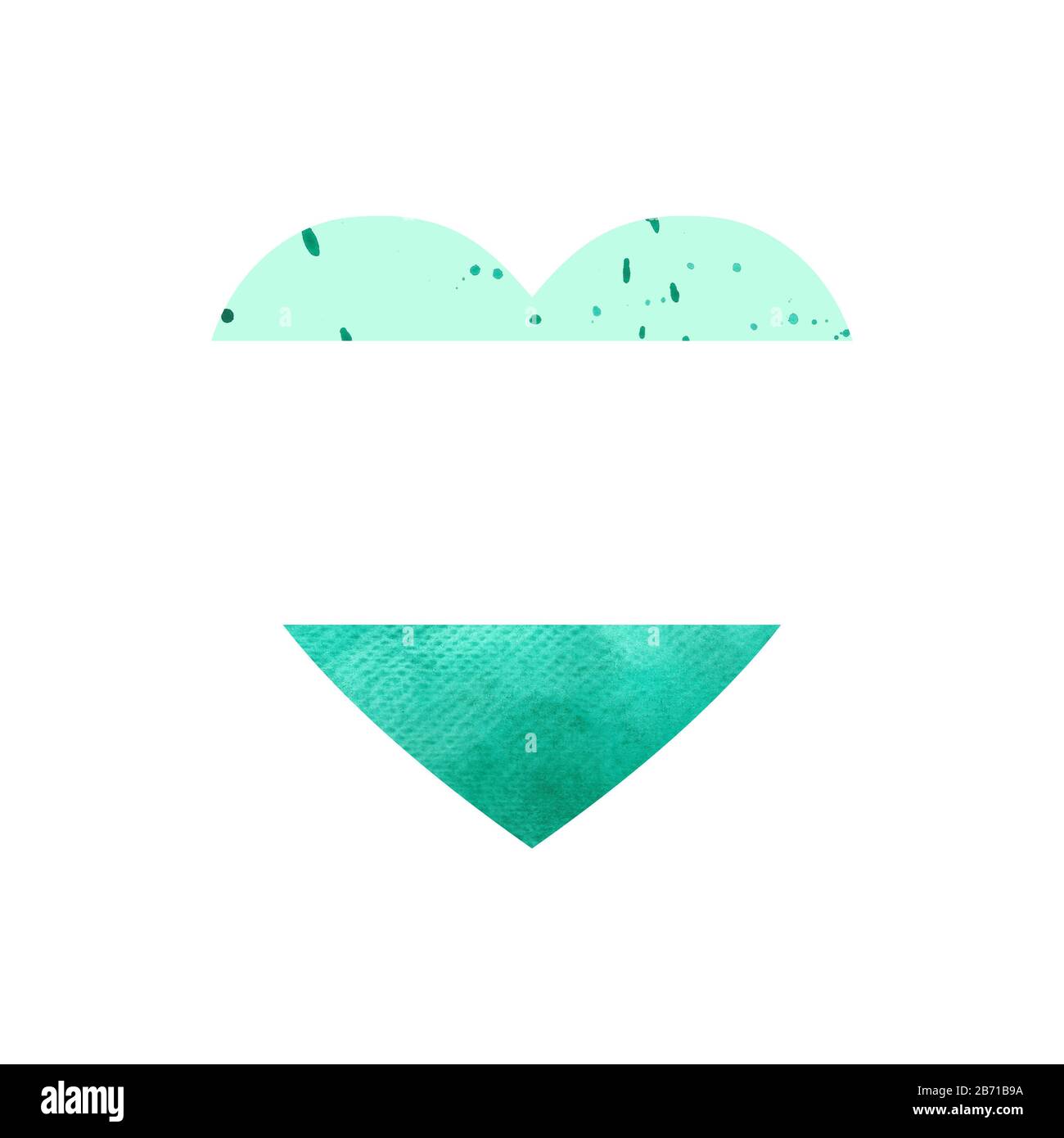Watercolor emerald with mint heart on white background. Heart shape ...