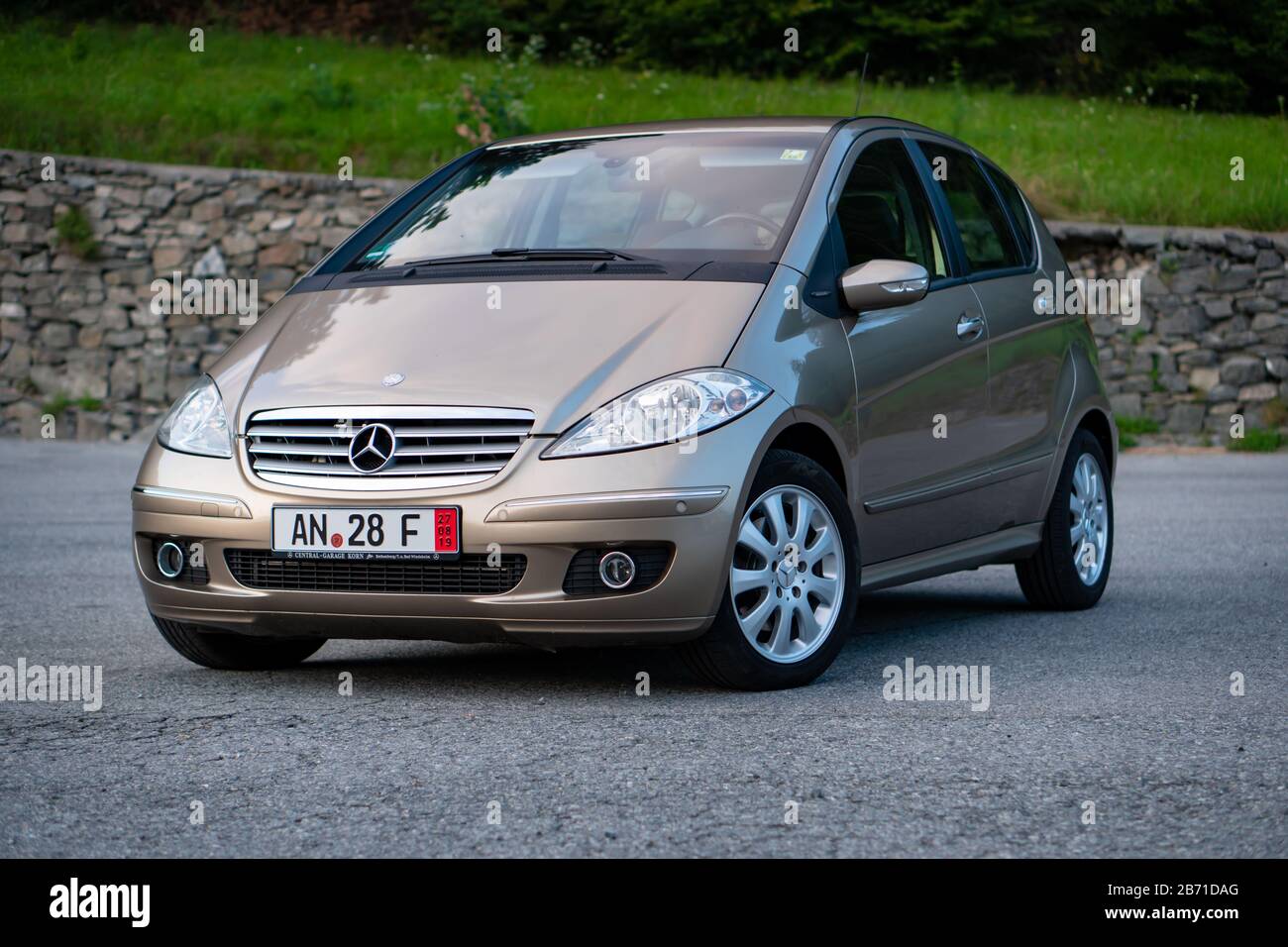 German sedan car, Mercedes Benz A class, type W203 isolated in an empty ...