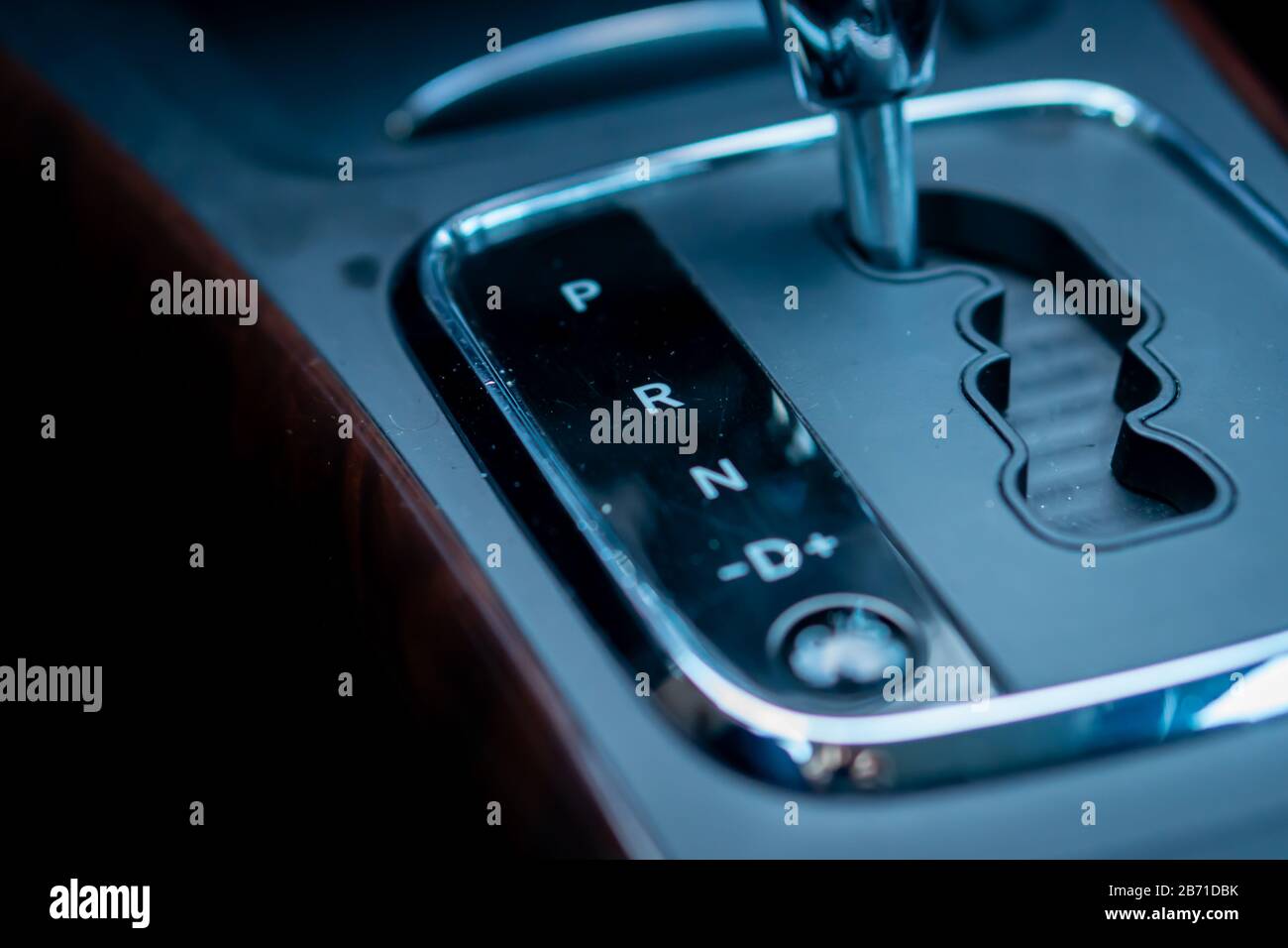 Automatic transmission gear, car interior. Automatic gear stick of a ...