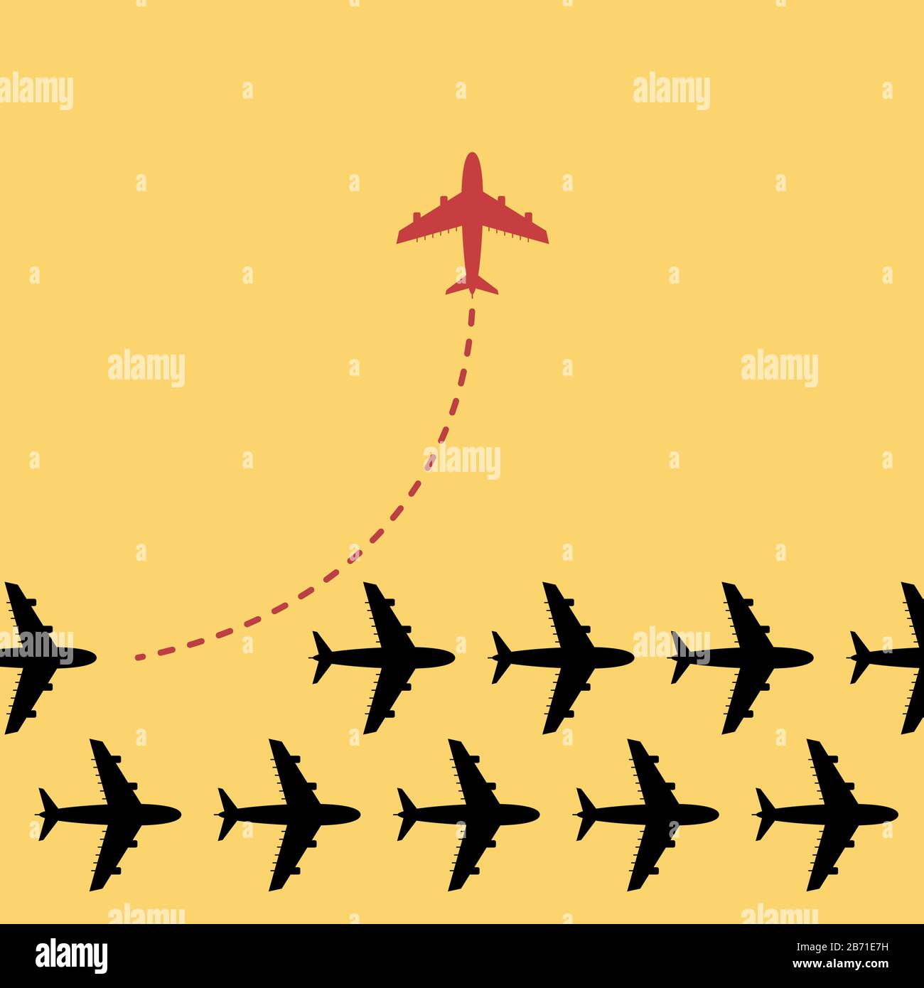 Think different business concept illustration, Red airplane changing ...