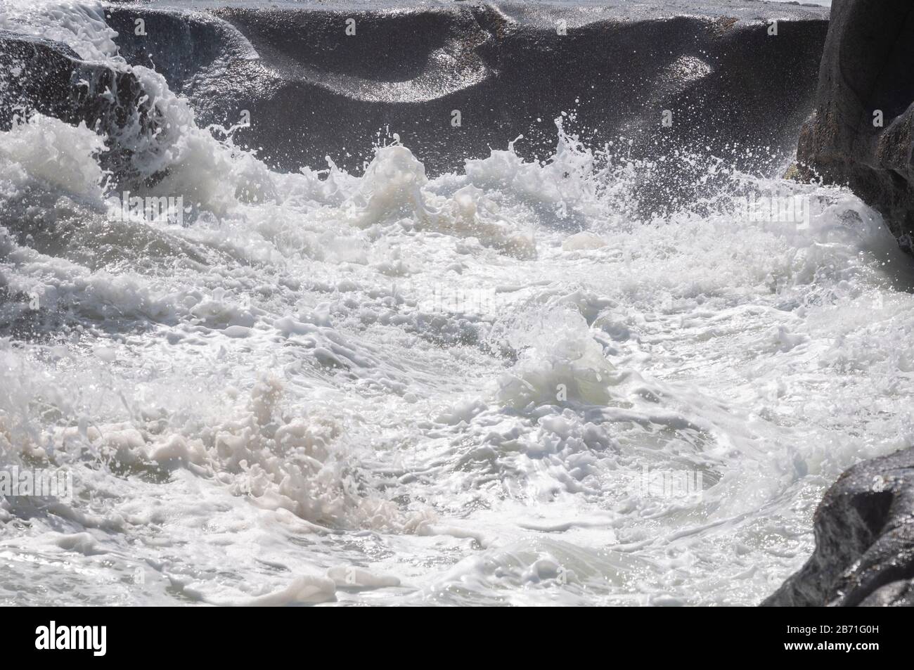 Frothy surf at Muriwai beach on New Zealand's north island Stock Photo ...