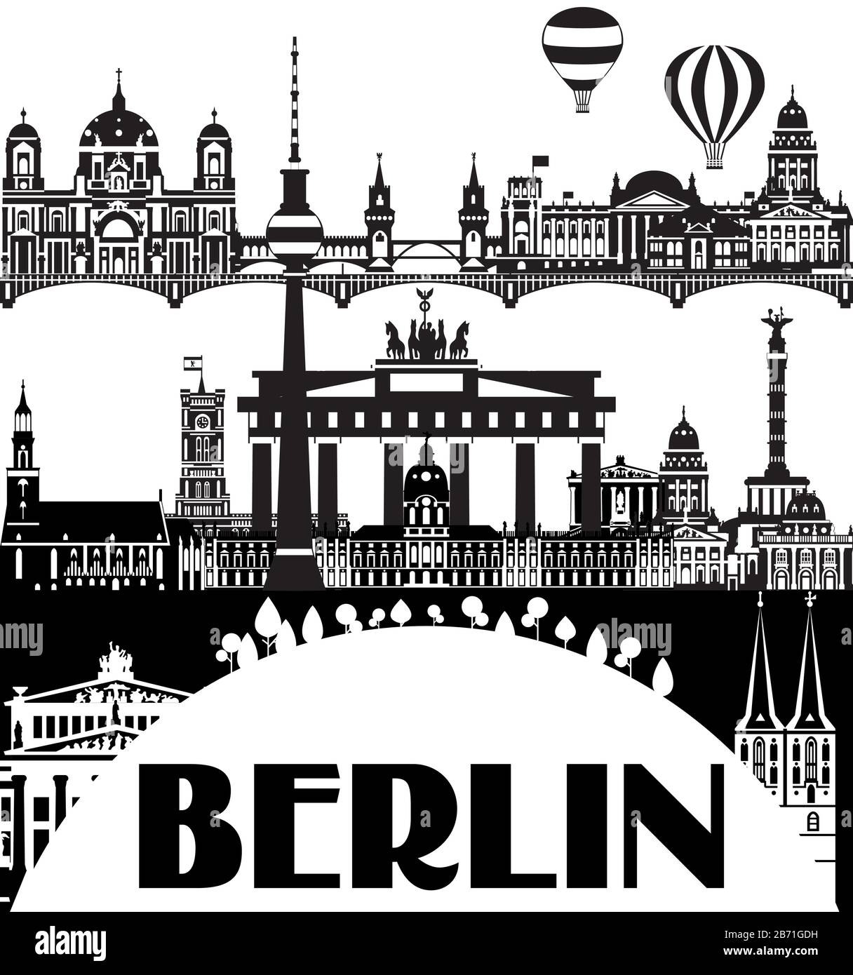 Vector illustration of main landmarks of Berlin. City Skyline vector ...