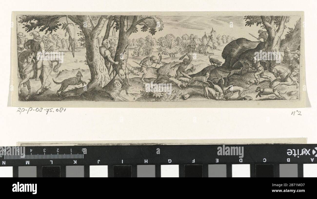 Landschap met vossenjacht Jachttaferelen (serietitel) Landschap met jagers gewapend met speren ...