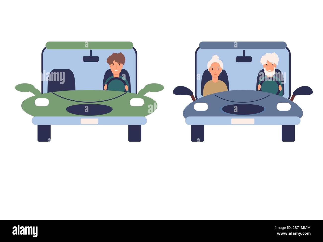 Funny people driving cars isolated on white background. Colorful vector ...