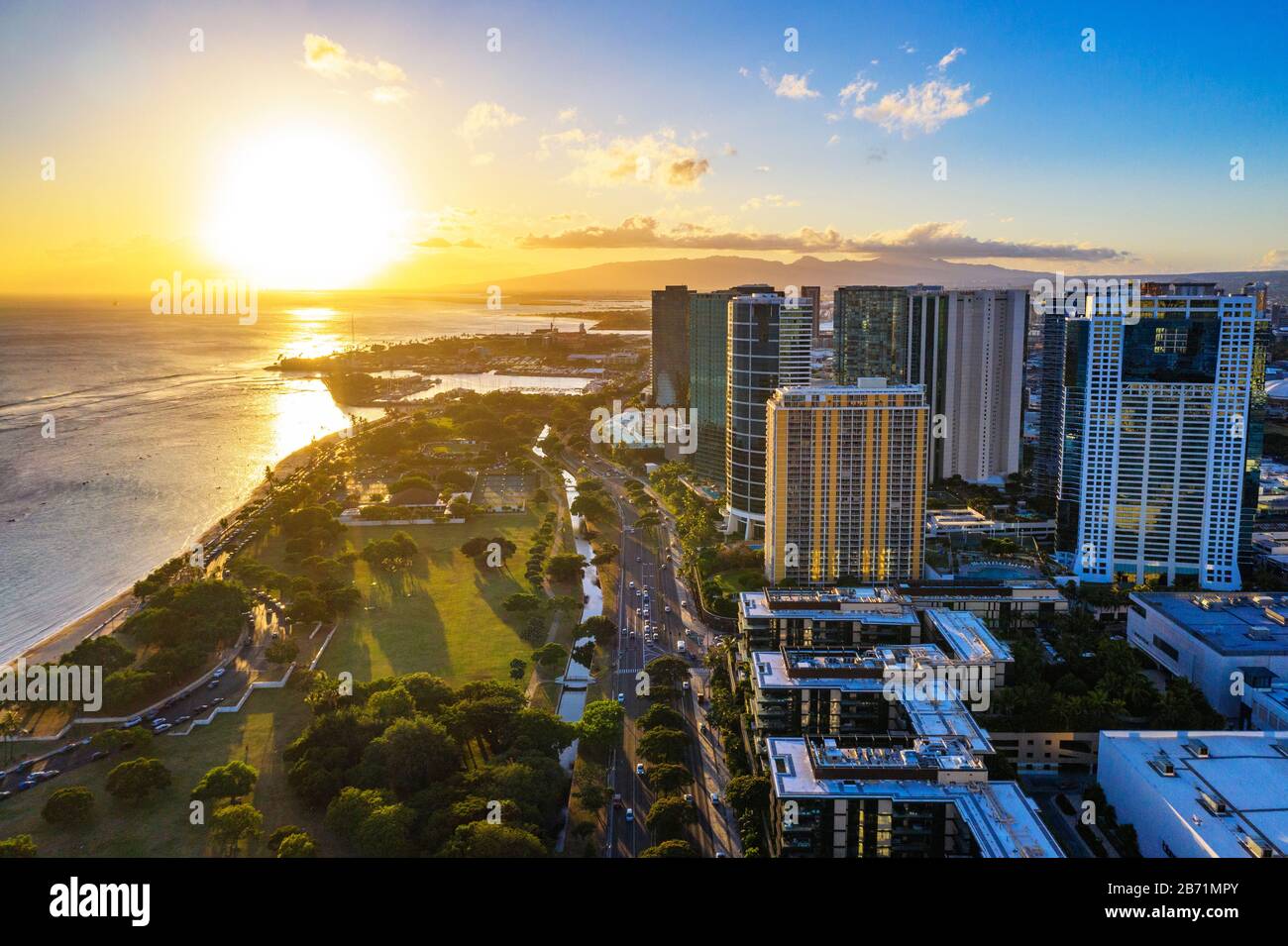 United States of America, Hawaii, Oahu island, Honolulu, aerial view of ...