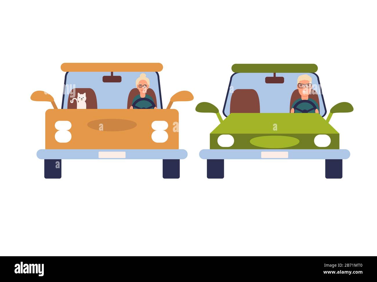 Funny people driving cars isolated on white background. Colorful vector ...