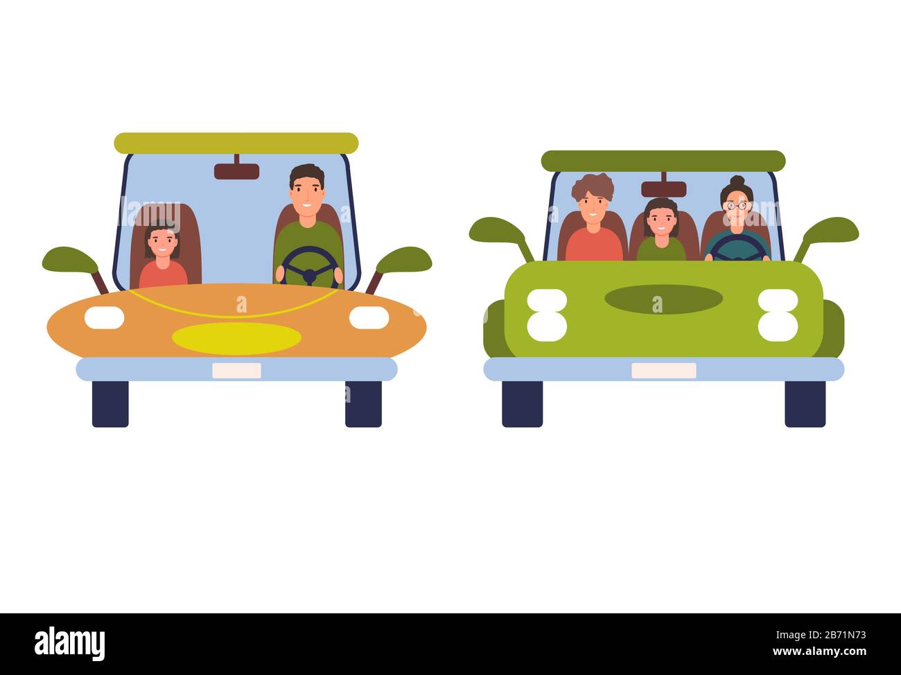 Funny people driving cars isolated on white background. Colorful vector ...