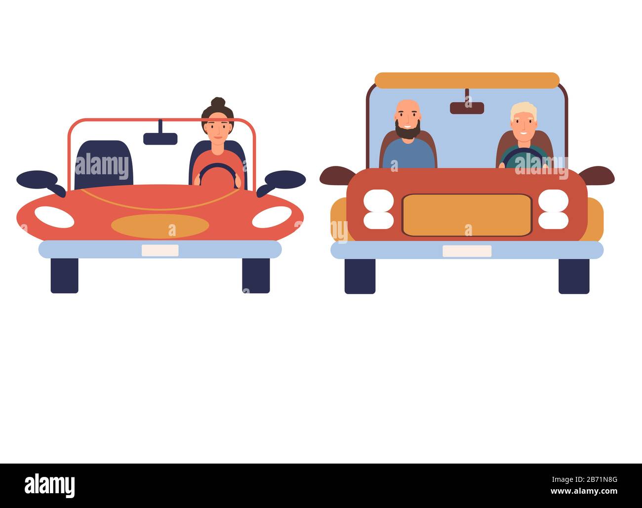 Funny people driving cars isolated on white background. Colorful vector ...