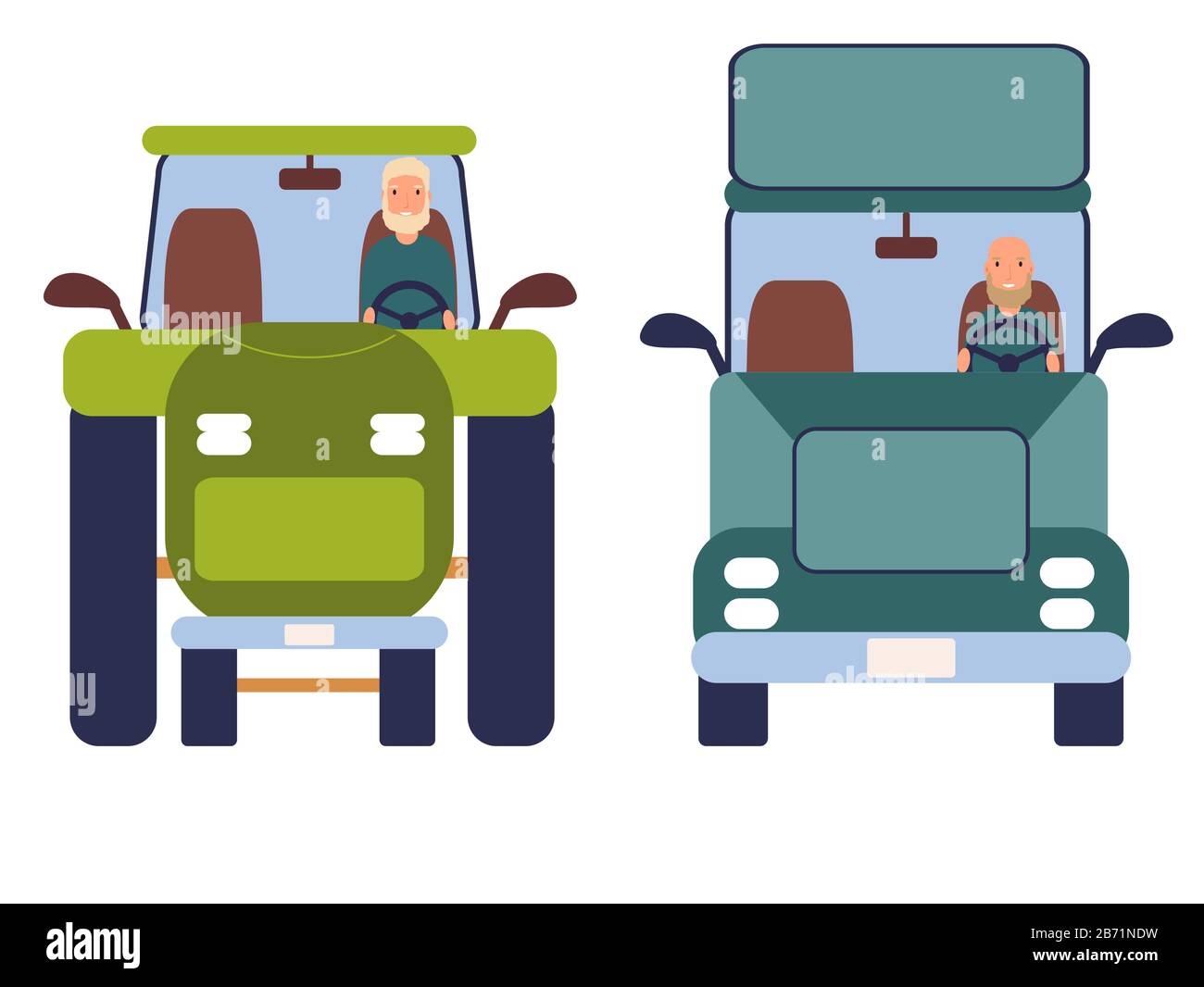 Funny people driving cars isolated on white background. Colorful vector ...