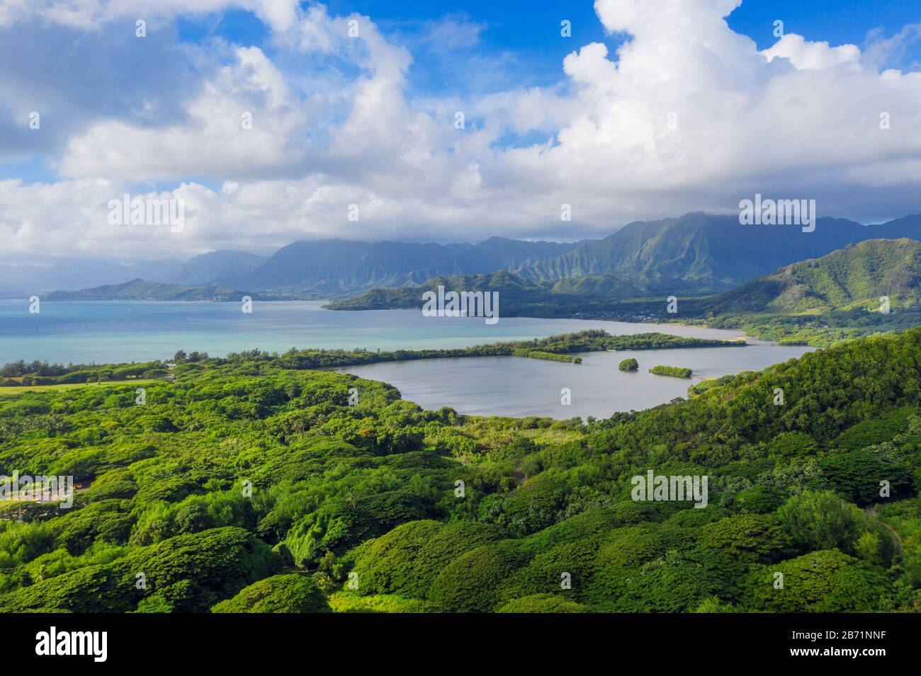 United States of America, Hawaii, Oahu island, Kaneohe Bay, aerial view ...