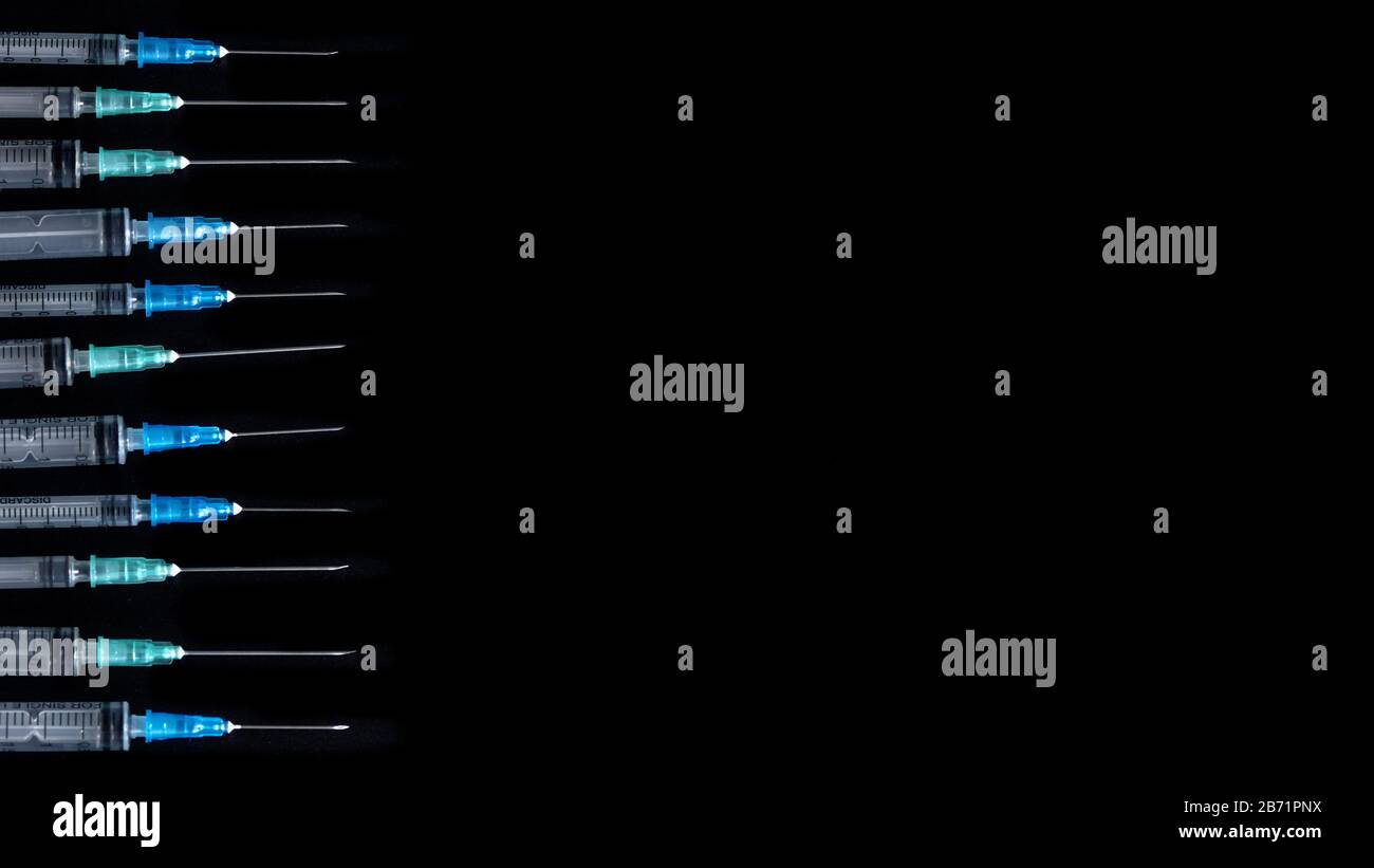 Medical Syringes with Needle on Black Background, Close up Syringe ...