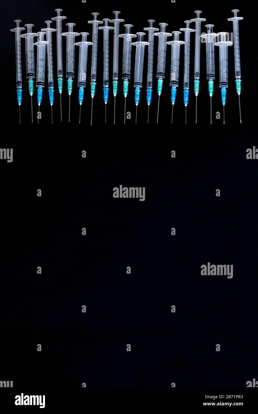 Medical Syringes with Needle on Black Background, Close up Syringe ...