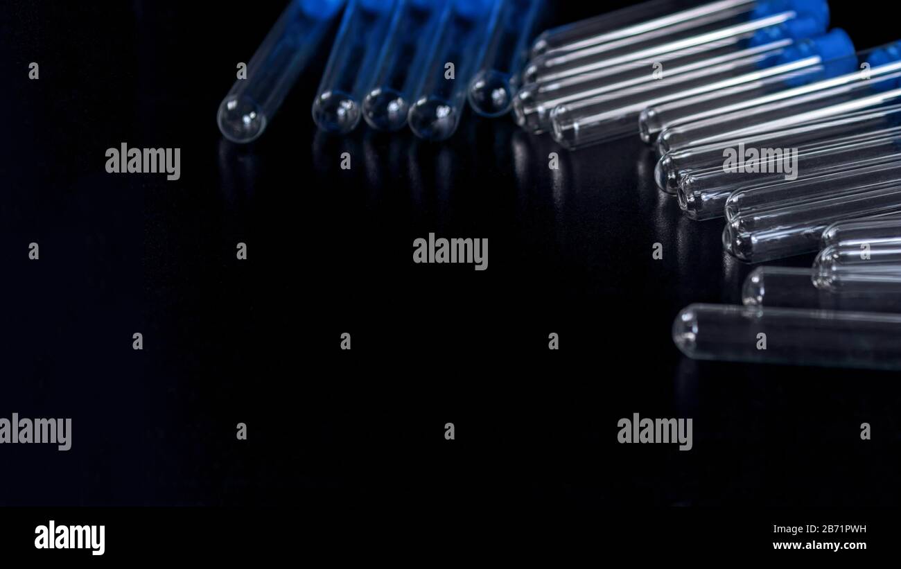 Laboratory Test Tubes on Black Background, Health care concept Stock ...