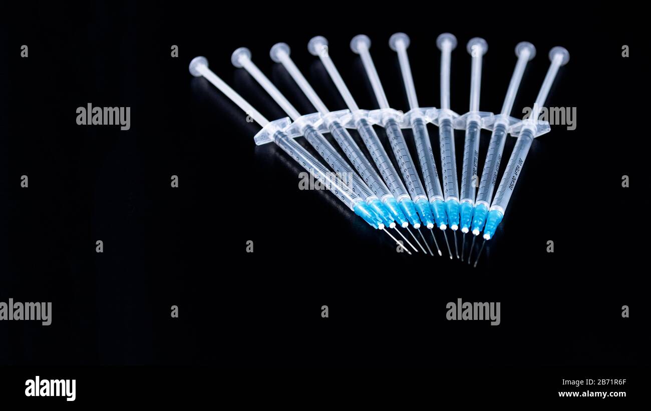 Medical Syringes Needle on Black Background, Close up Syringe, Health ...