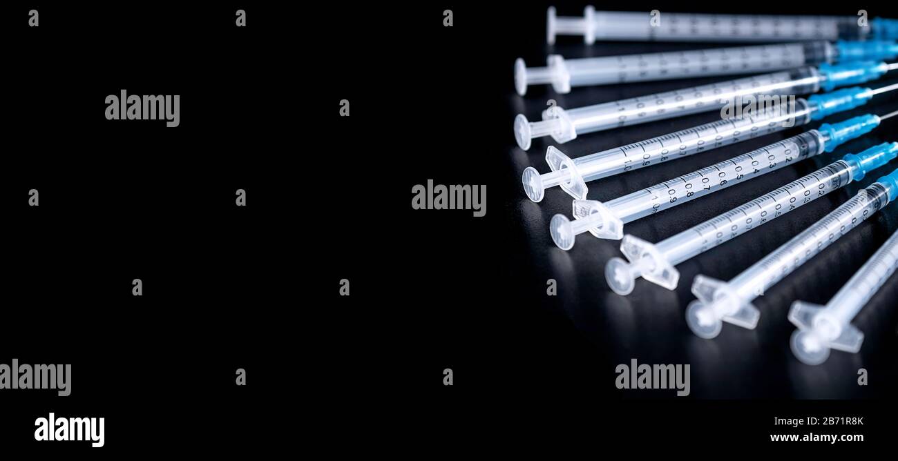 Medical Syringes Needle on Black Background, Close up Syringe, Health ...