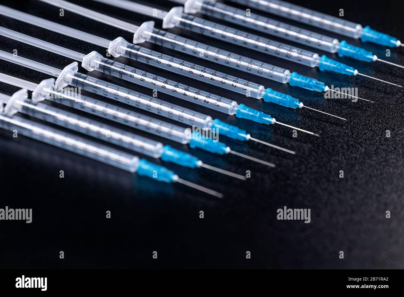 Medical Syringes Needle on Black Background, Close up Syringe, Health ...