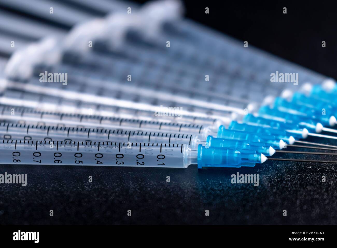 Medical Syringes Needle on Black Background, Close up Syringe, Health ...