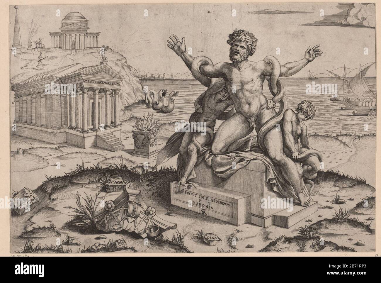 Laocoön and his sons are attacked by two snakes while preparing a ...