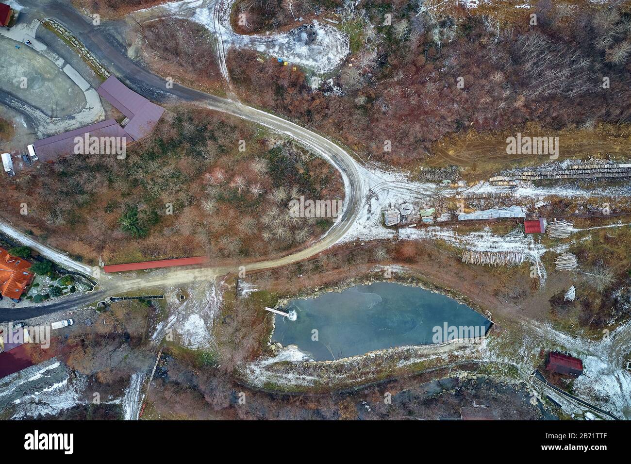 Aerial view of a small frozen lake Stock Photo - Alamy