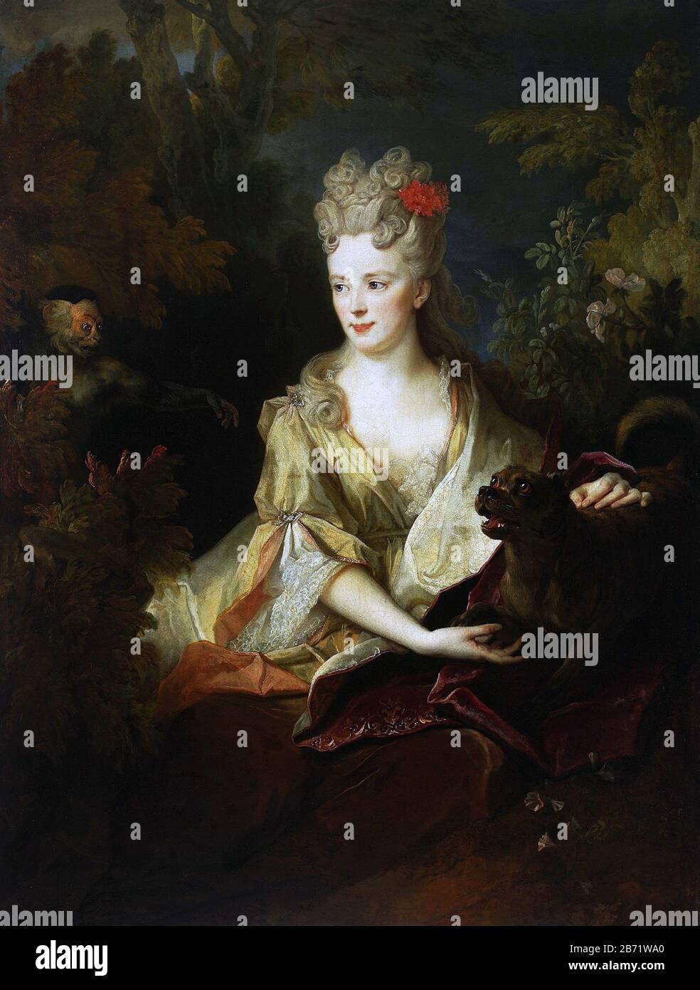 Portrait of a lady with a dog and a monkey. (1700-1710) by Nicolas de ...
