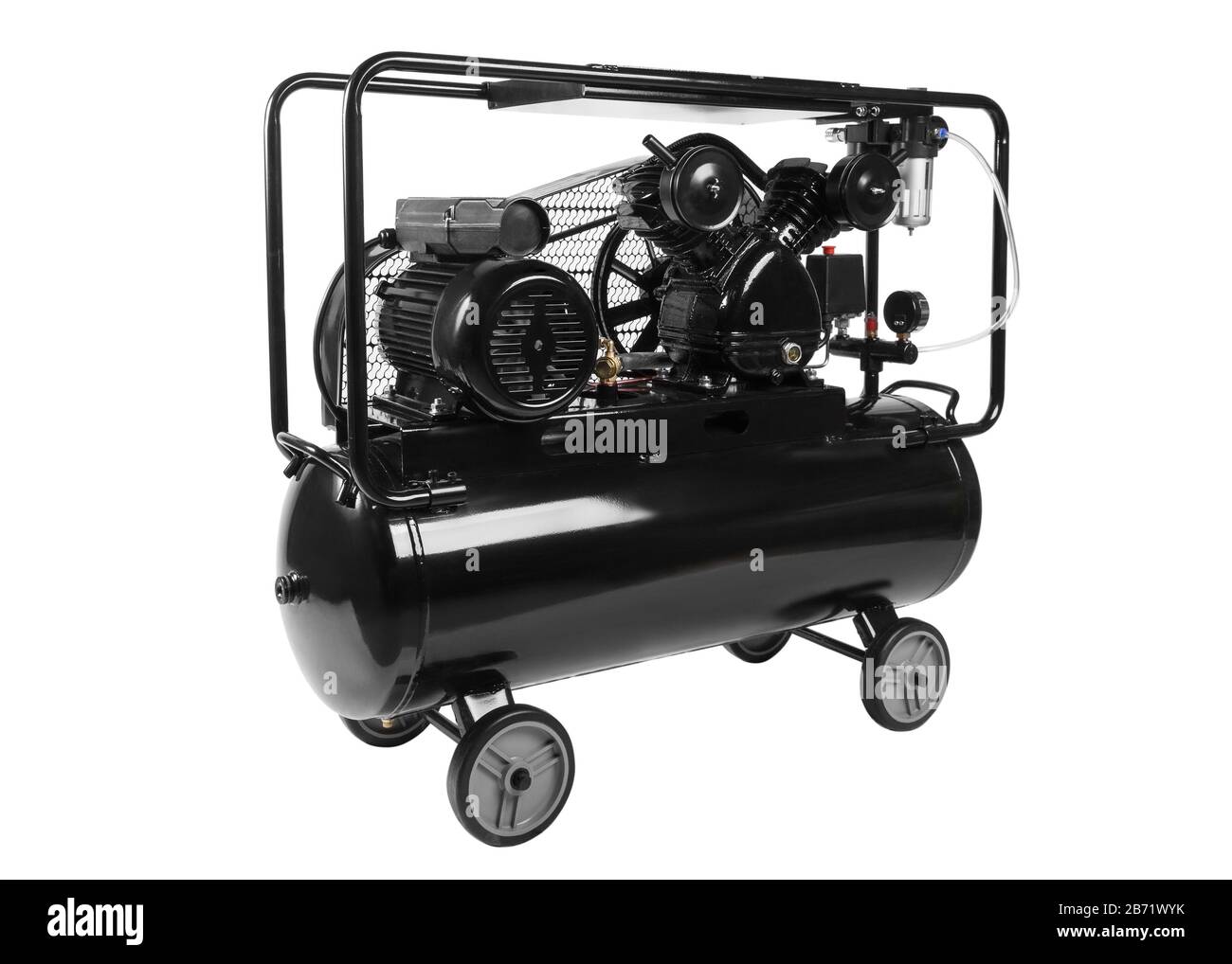 Black twin cylinder air compressor isolated on white background Stock ...