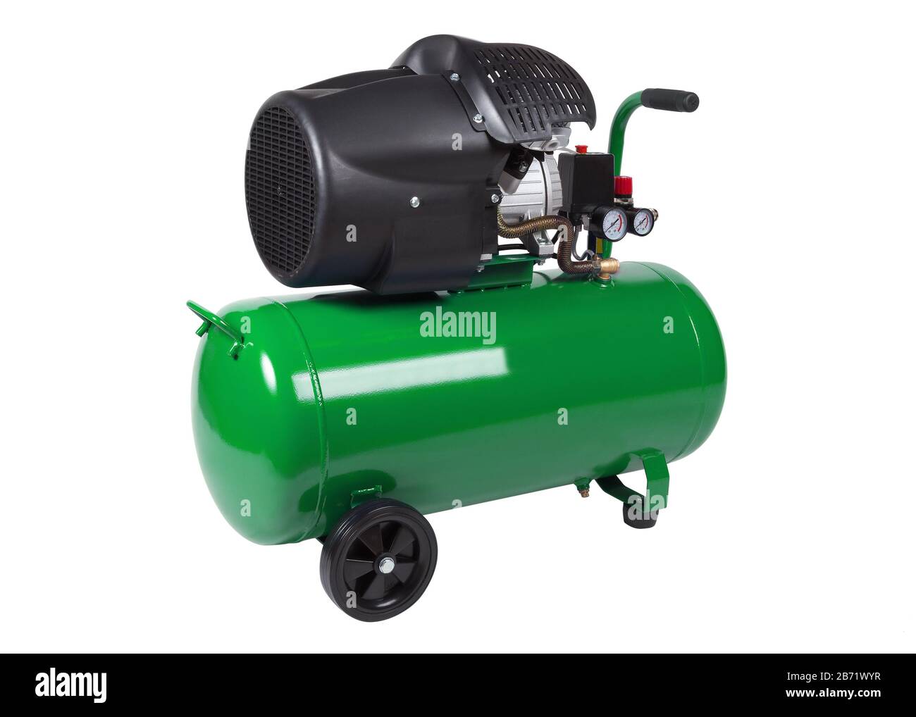 Air compressor with green receiver isolated on white background Stock ...