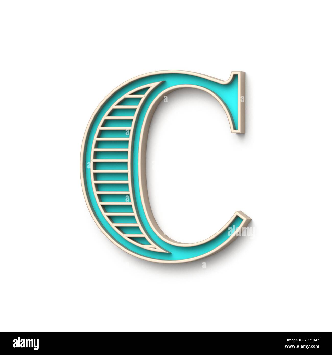 Classic old fashioned font Letter C 3D render illustration isolated on ...