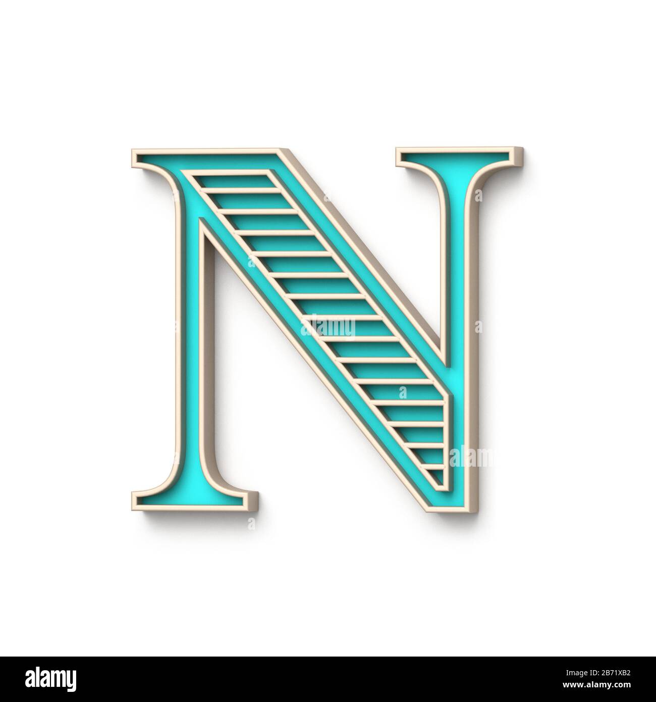 Classic old fashioned font Letter N 3D render illustration isolated on ...