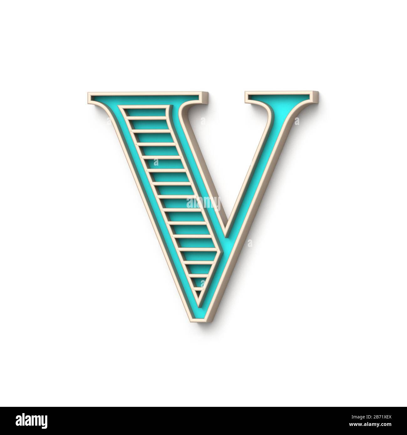 Classic old fashioned font Letter V 3D render illustration isolated on ...
