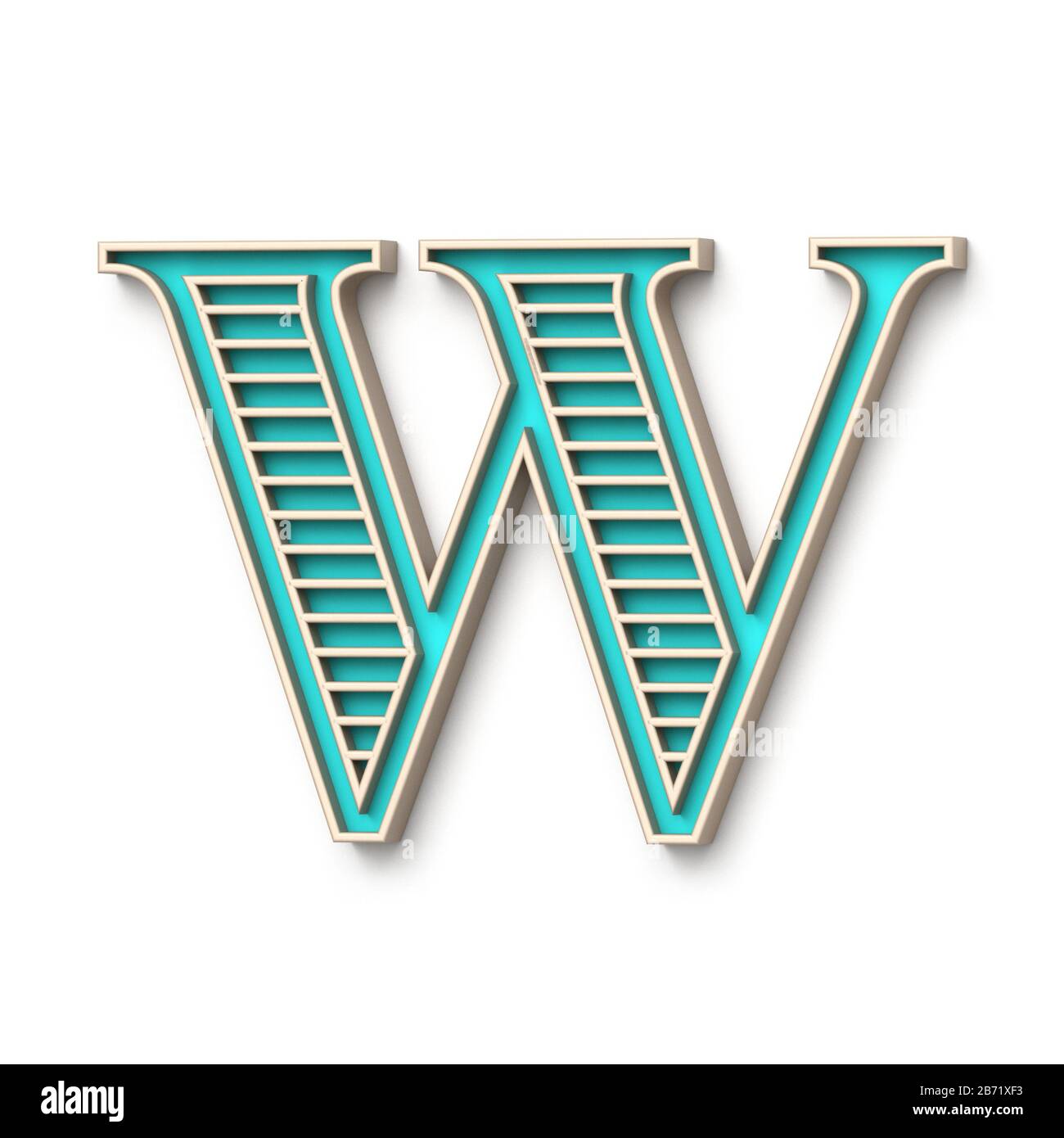 Classic old fashioned font Letter W 3D render illustration isolated on ...