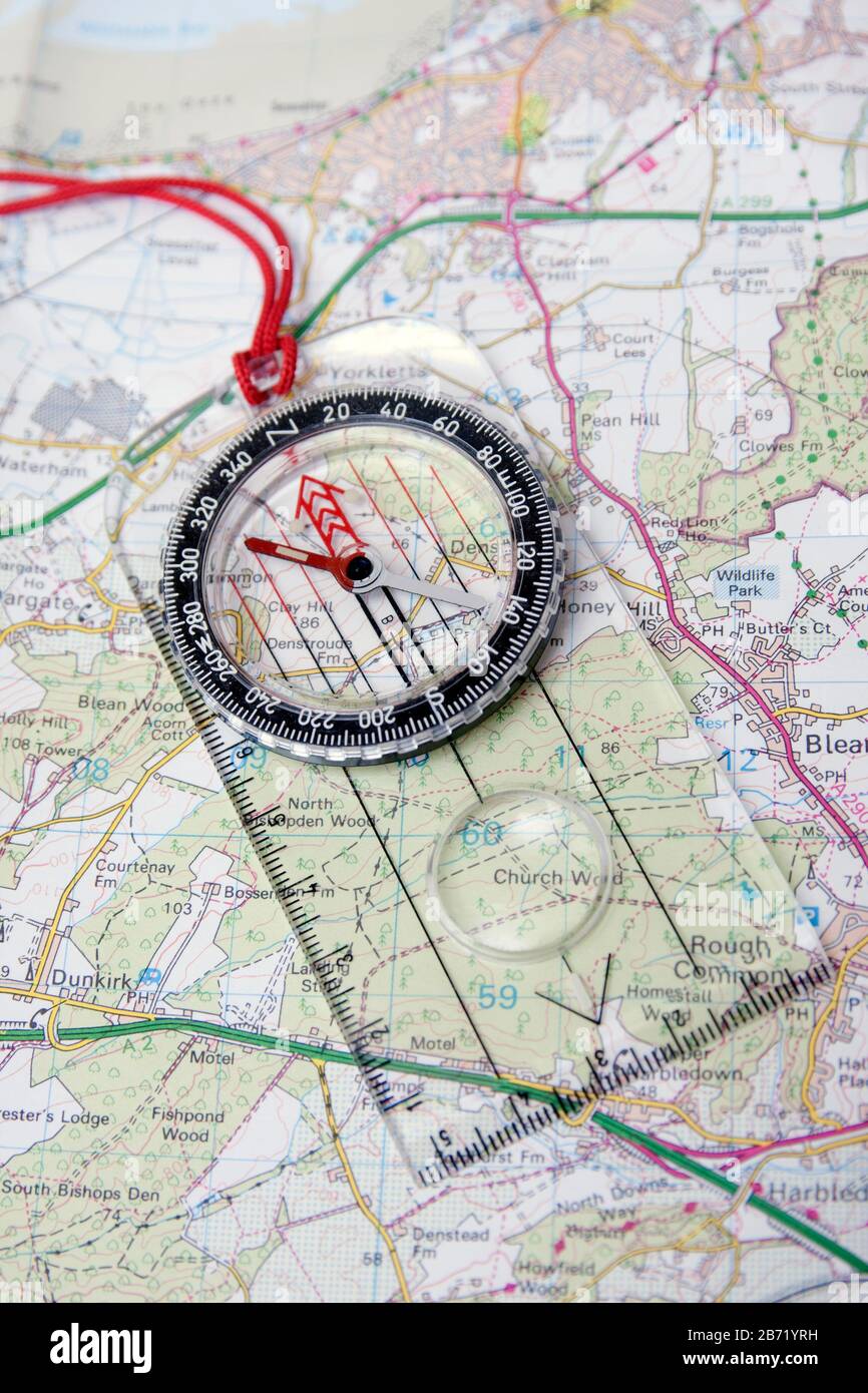 compass and ordnance survey map Stock Photo - Alamy