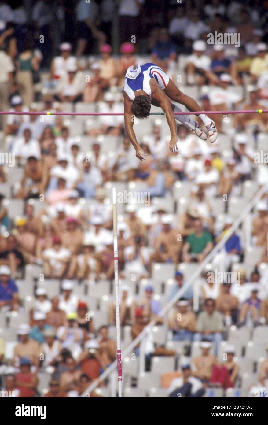 Barcelona, Spain, 1992: French pole vaulter Philippe Collet goes over ...