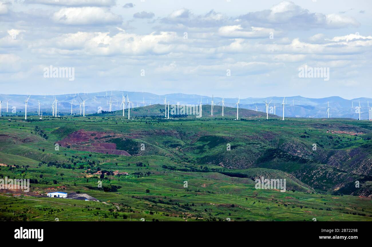 Wind turbines in the grasslands Stock Photo - Alamy