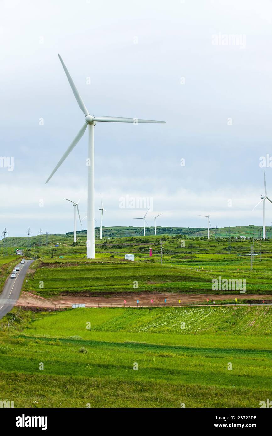 Wind turbines in the grasslands Stock Photo - Alamy