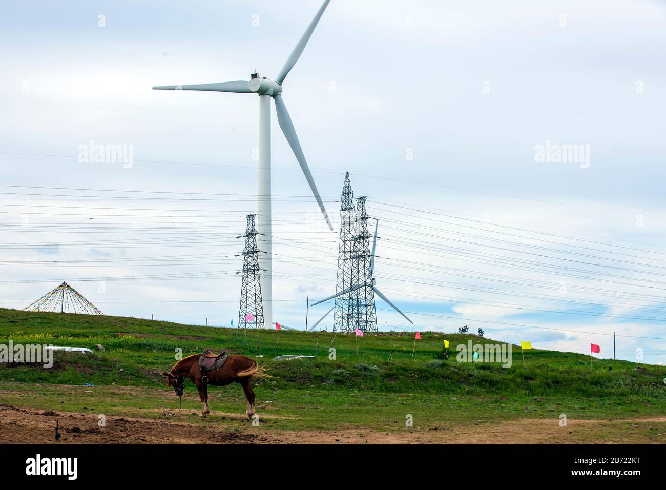 Wind turbines in the grasslands Stock Photo - Alamy