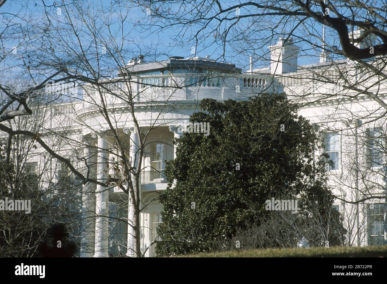 Washington, DC USA, January 21 2001: White House south lawn and portico ...