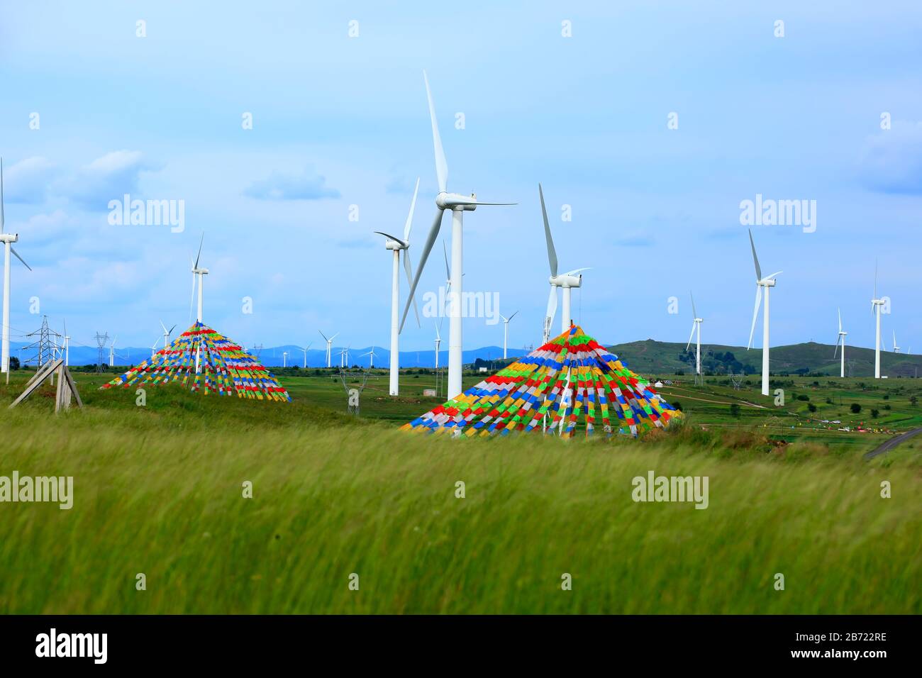 Wind turbines in the grasslands Stock Photo - Alamy