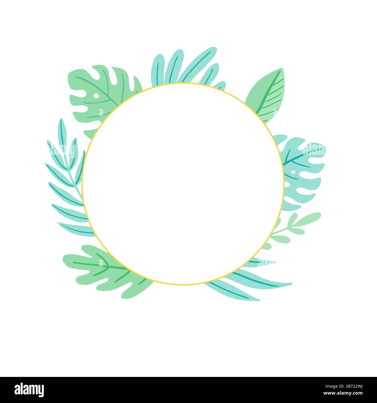 Tropical summer leaf circle frame for text border, greeting card, poster design. Exotic floral ...
