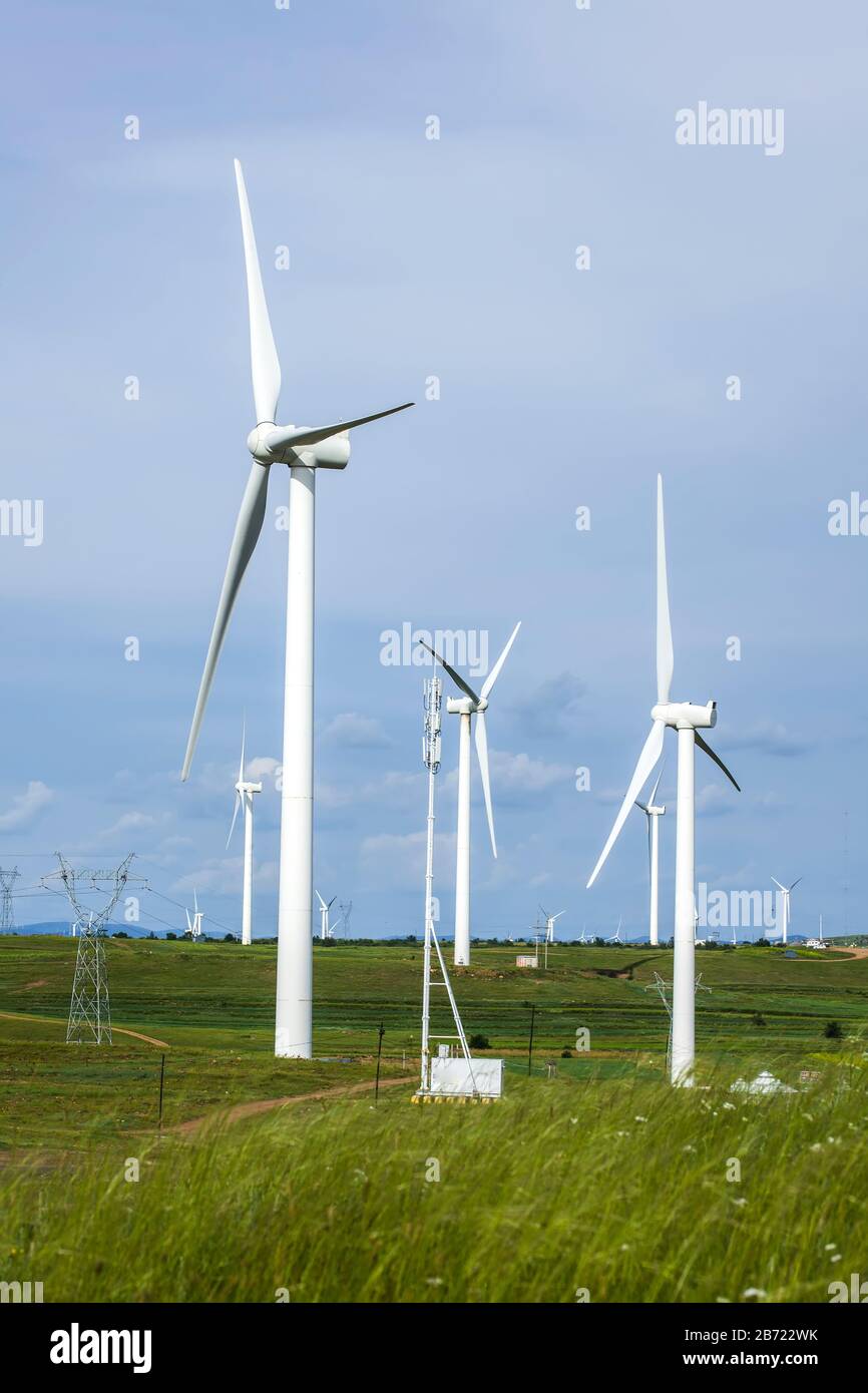 Wind turbines in the grasslands Stock Photo - Alamy