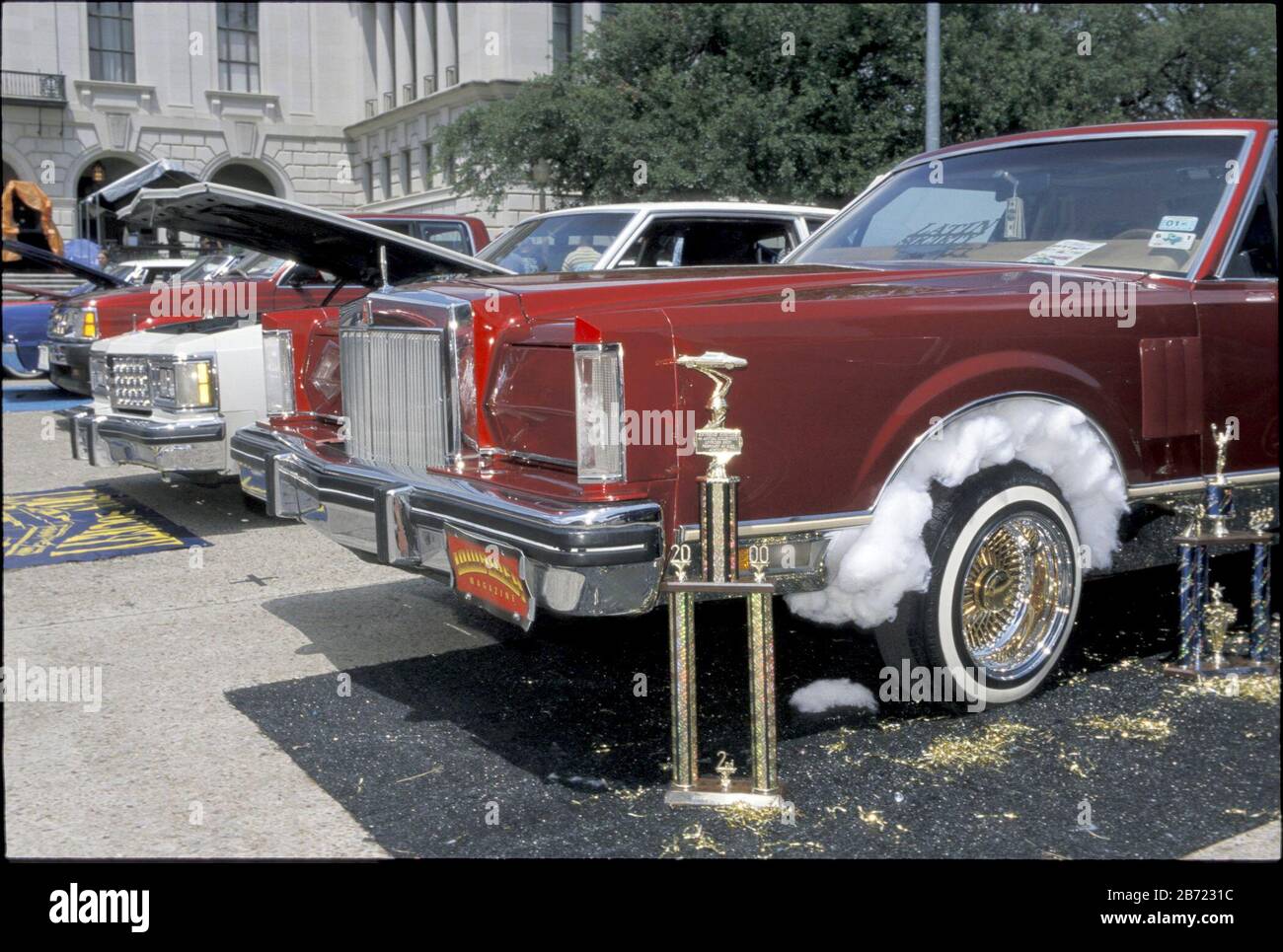 Austin Texas USA, May 2001: Trophy in front of winning customized car ...