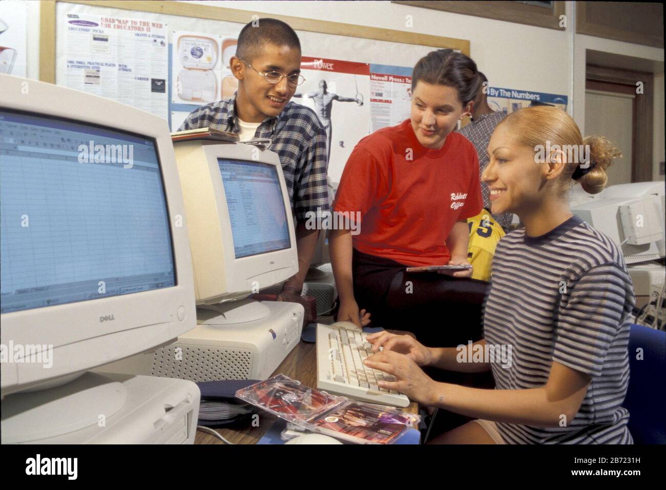 Austin Texas USA: Teens in high school computer lab using computer to ...