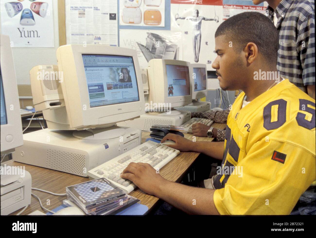 Austin Texas USA: Teen in high school computer lab using computer to ...