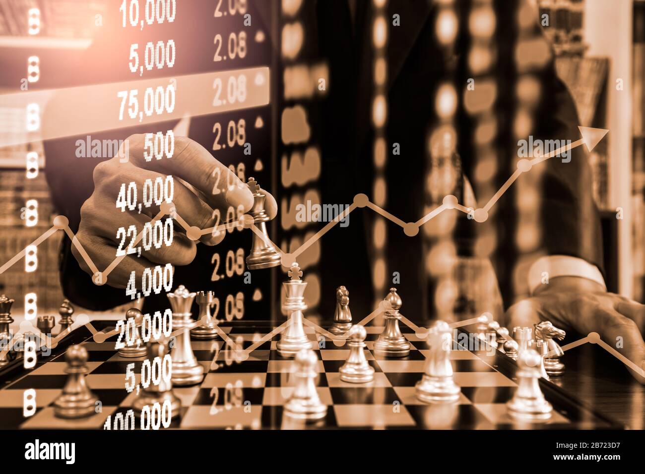 Chess game on chess board on stock market or forex trading graph chart ...