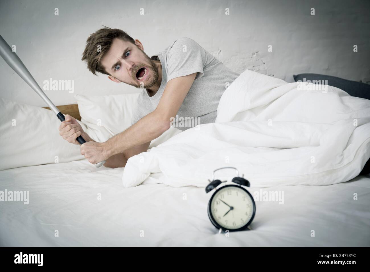 Portrait upset angry with baseball hit young man screaming at alarm ...