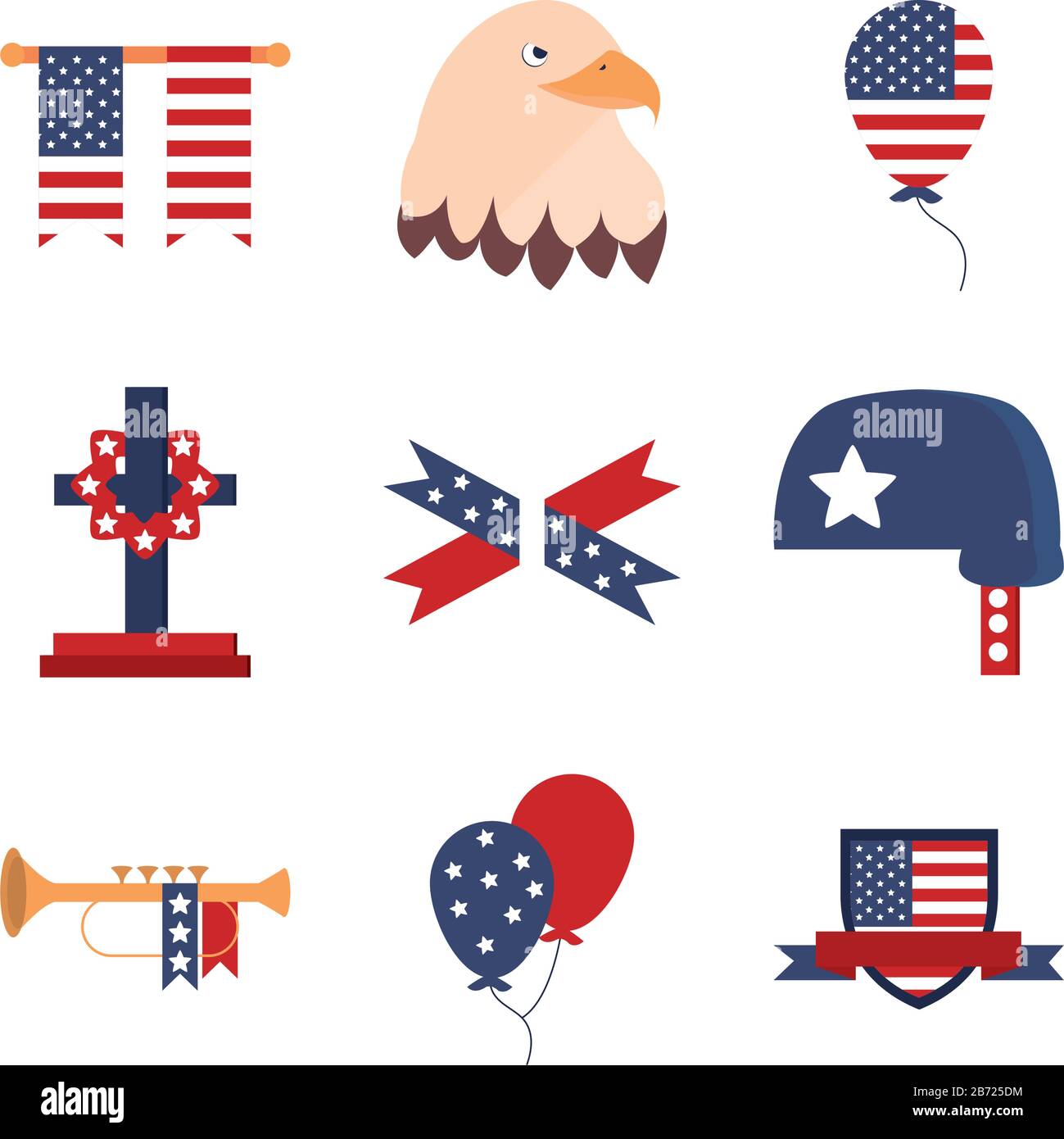 memorial day american national celebration icons set vector ...