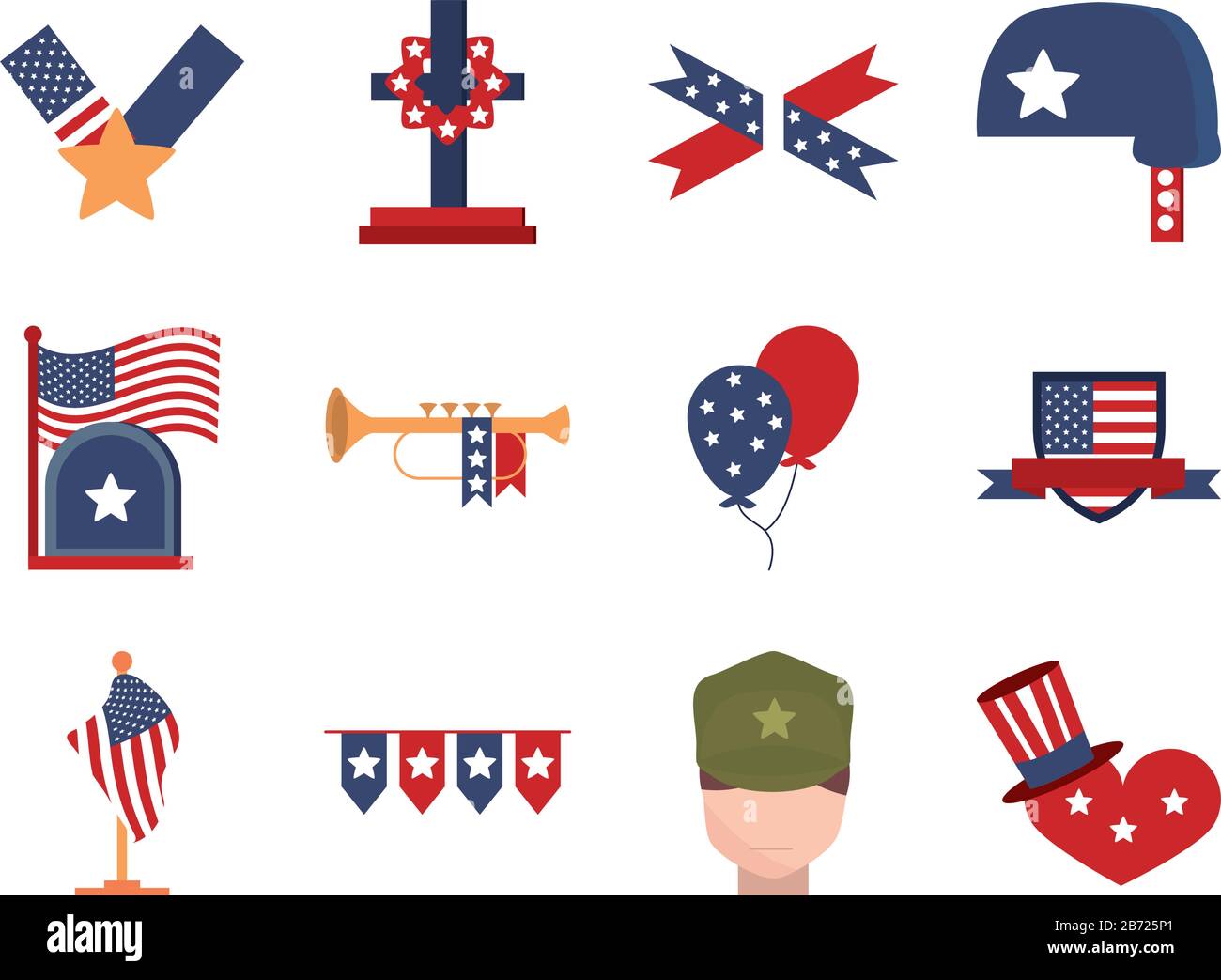 memorial day american national celebration icons set vector ...