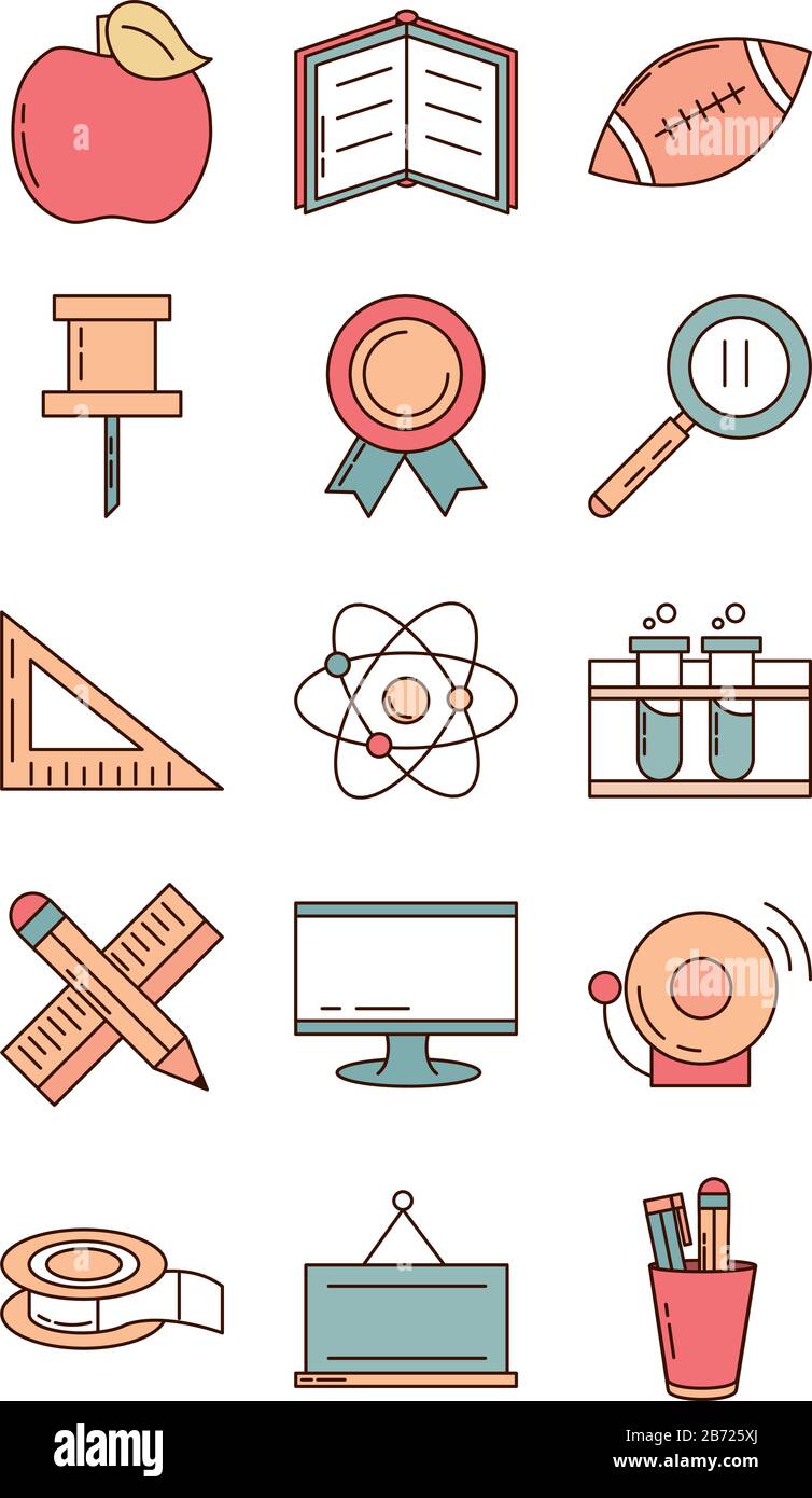 school education learn supply stationery icons set vector illustration ...
